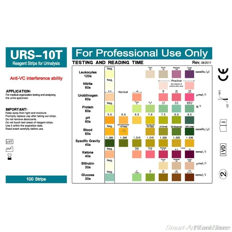 100 Strips URS-10T Urinalysis Reagent Strips 10 Paeters Urine Test ...