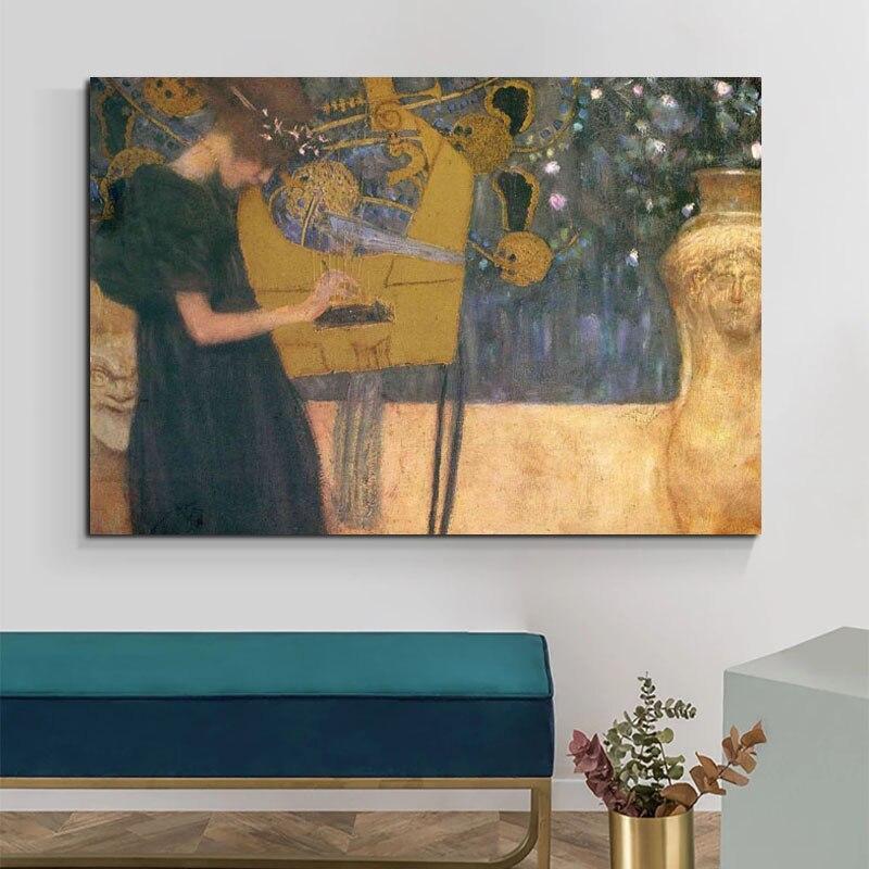 Hand Painted Retro Famous Gustav Klimt Music Oil Paintings Modern Wall ...