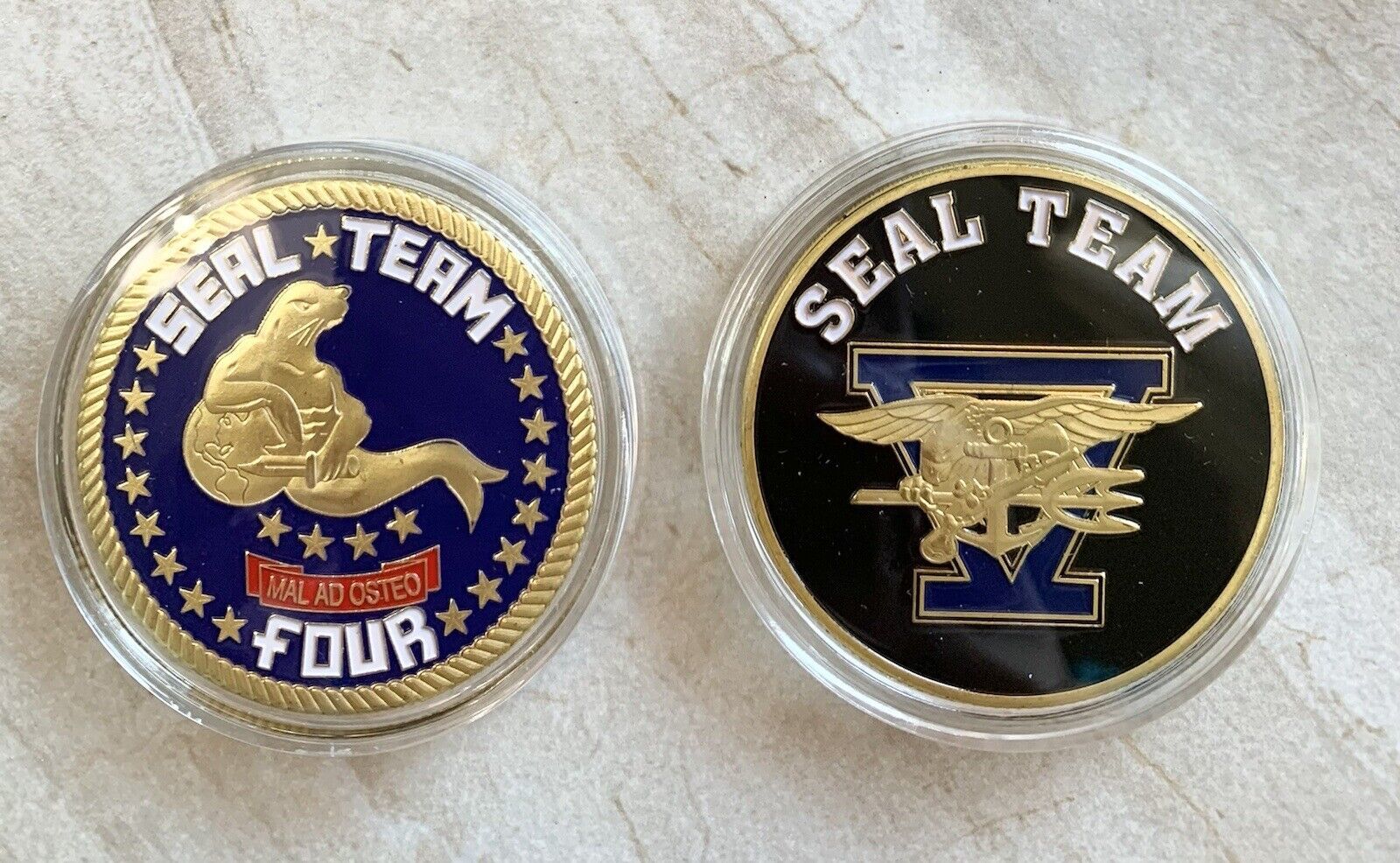Lot Of 2 CHALLENGE COIN-Seal Team FIVE, Seal Team Four US NAVY NAVAL ...