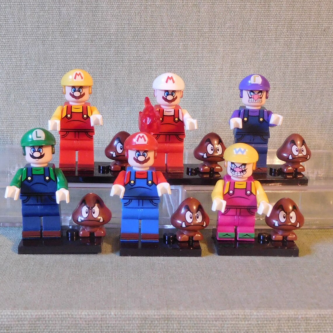 6pcs Super Mario Luigi Wario Waluigi and Goombas Video Game Minifigures ...