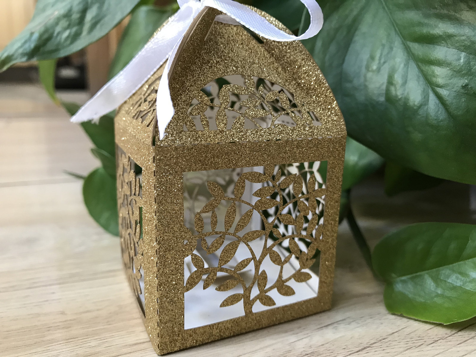 100pcs Glitter Laser Cut Wedding Gift Box with Ribbon for Birthday ...