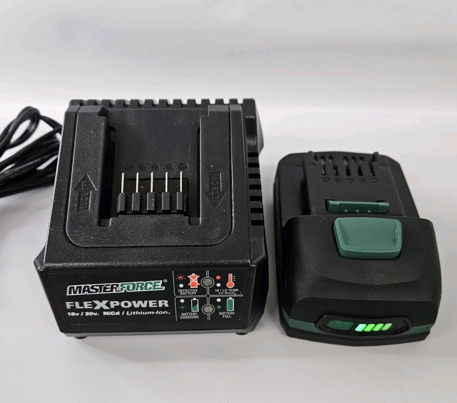 Masterforce Flex Power 20V Lithium-Ion Battery Charger 252-8025 W/ 2 ...