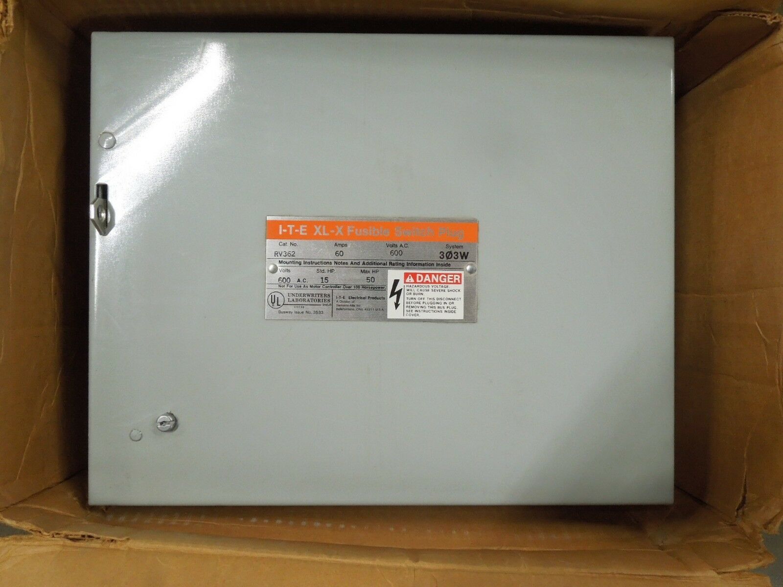 ITE/Siemens RV362 60A 3ph 3W 600V Busway System Fusible Switch Plug New ...