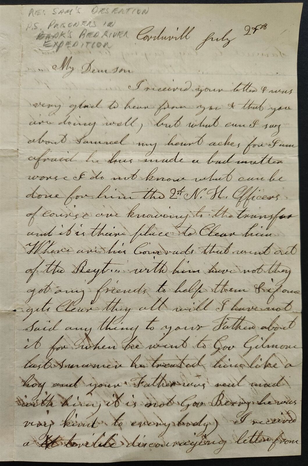 1864 antique CIVIL WAR SOLDIER LETTER sam desertion prisoner banks red ...