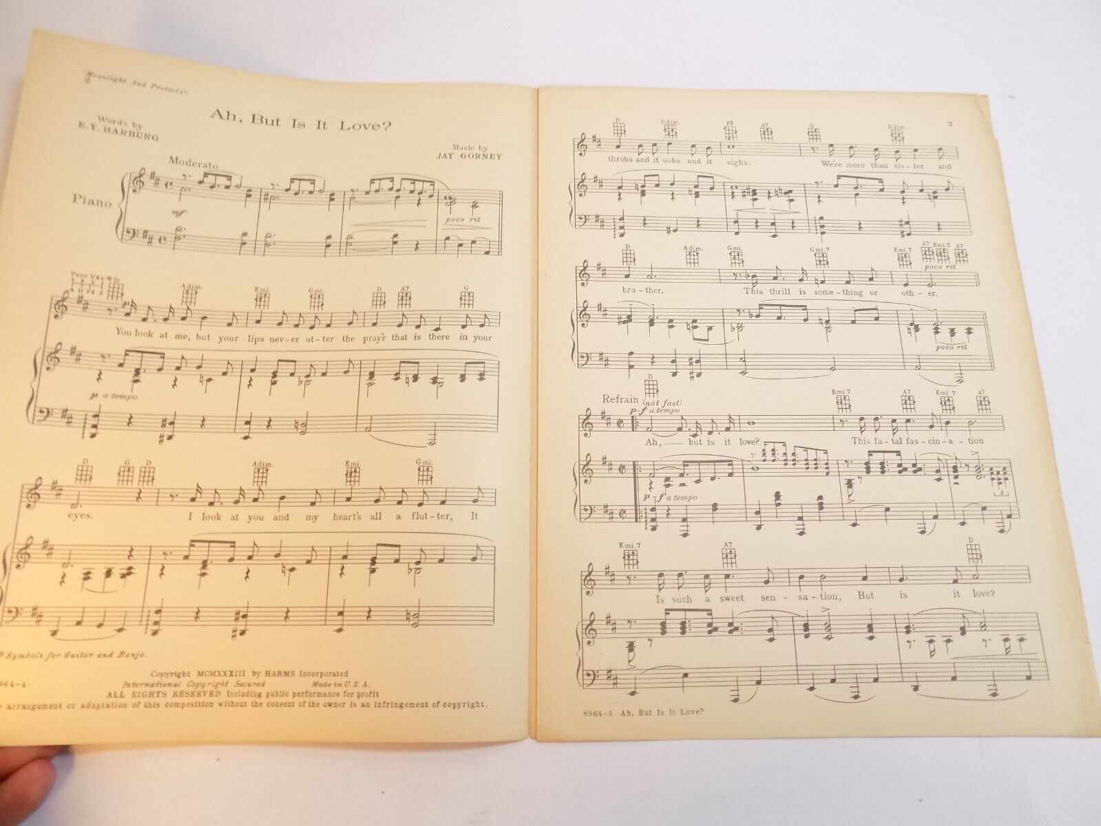 VINTAGE SHEET MUSIC 1933 AH, BUT IS IT LOVE From MOONLIGHT AND PRETZELS - Vintage & Antique