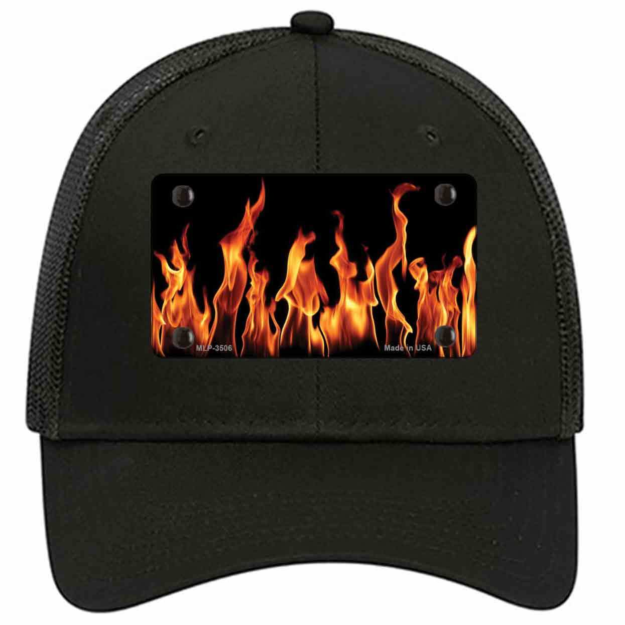 Flames Customizable Novelty Black Mesh License Plate Hat - Hats