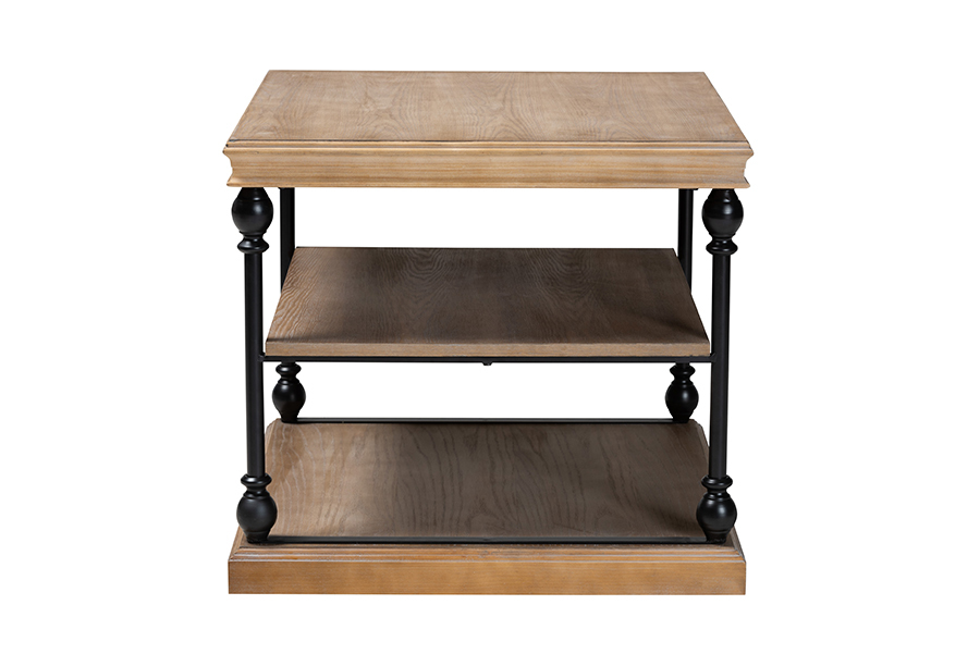 Lena Traditional Industrial Greywashed Wood and Black Metal 3-Tier End ...