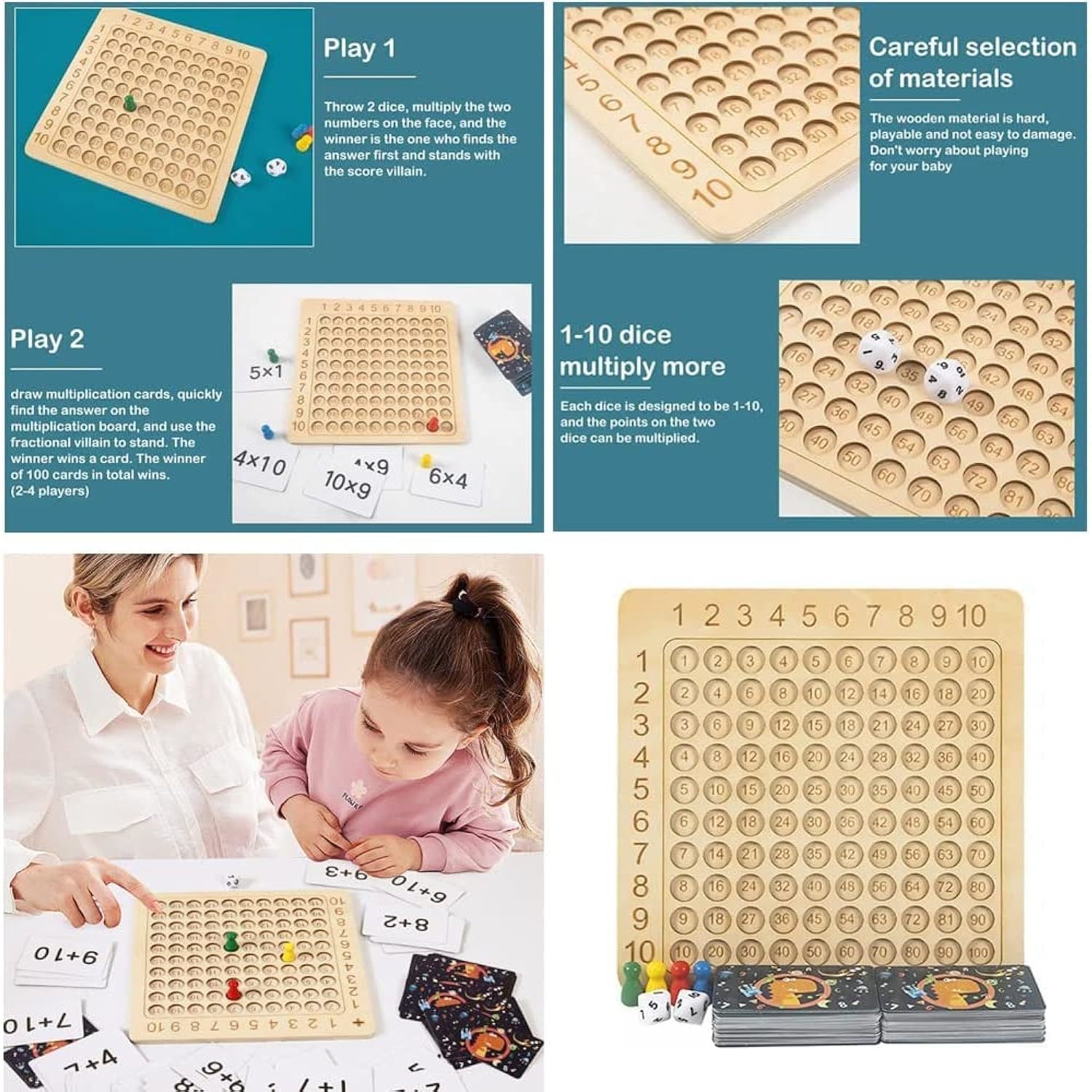 Wooden 9X9 Math Games For Kids 8-12, Montessori Multiplication Board ...