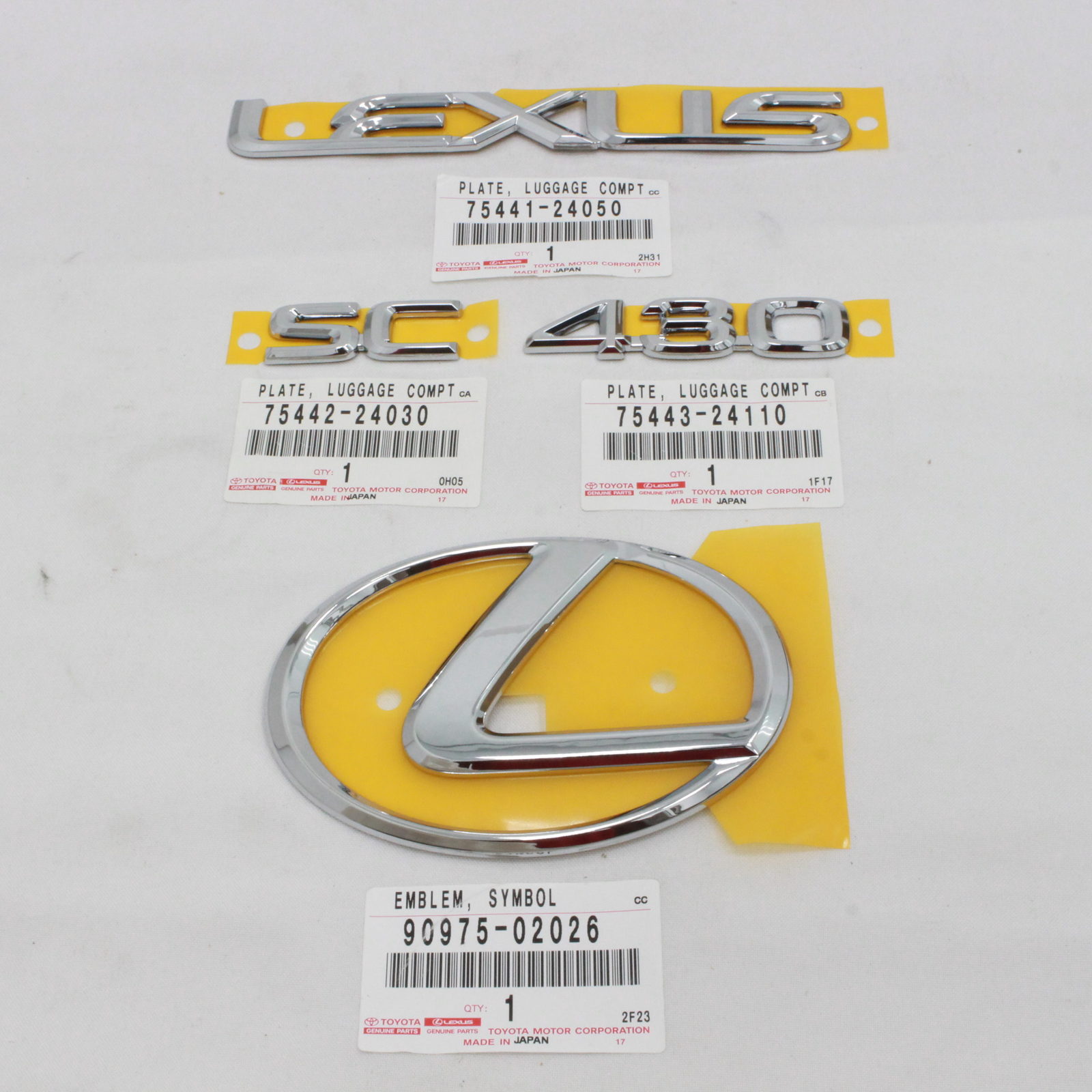 Lexus SC430 2002-2010 Rear Trunk Chrome Emblem Decal Plate 4 Piece Full ...