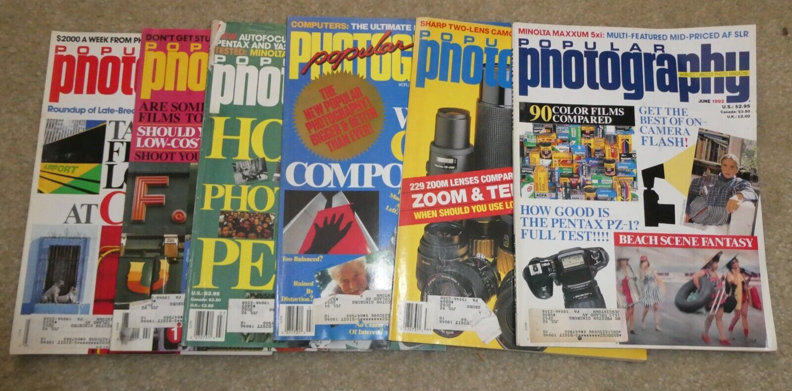 Lot of 6 Vintage 1992 Popular Photography Magazines - Magazines