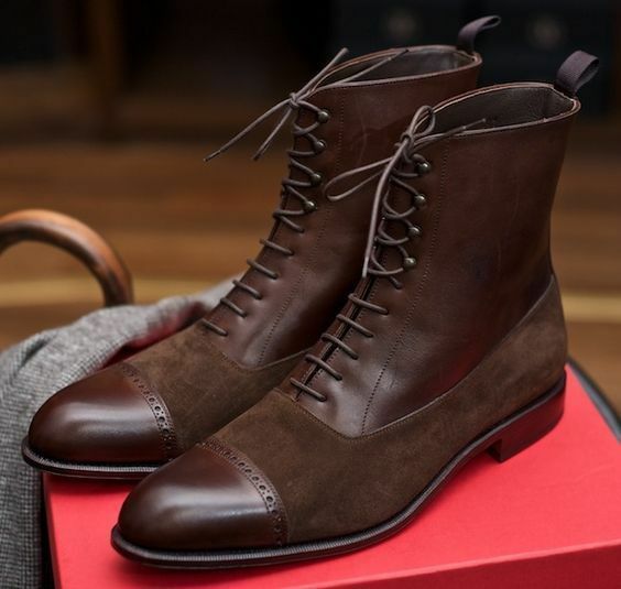 Men Brown High Ankle Rounded Cap Toe Genuine Suede Leather Lace Up ...
