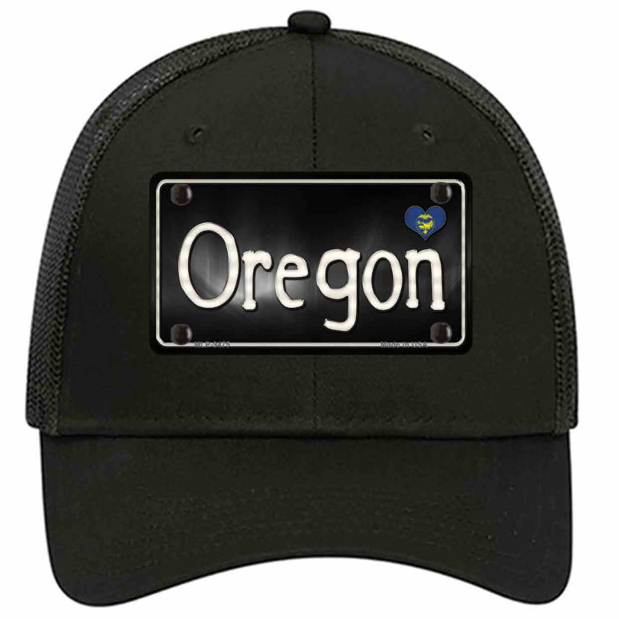 Oregon Flag Script Novelty Black Mesh License Plate Hat - Hats