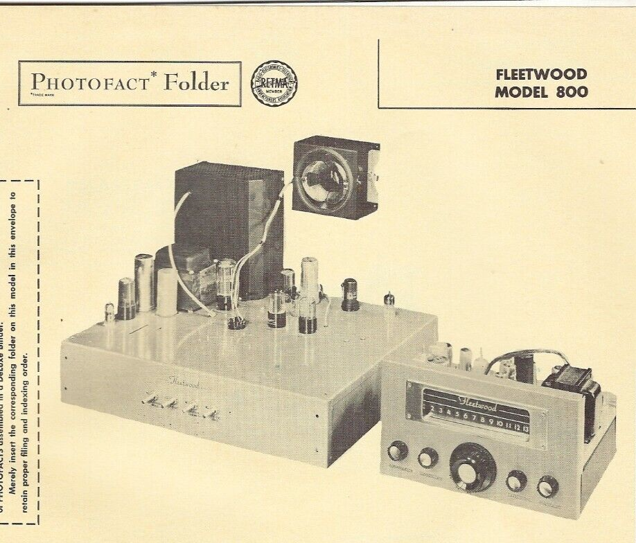 1956 FLEETWOOD Model 800 TELEVISION Tv Receiver Photofact MANUAL Conrac ...