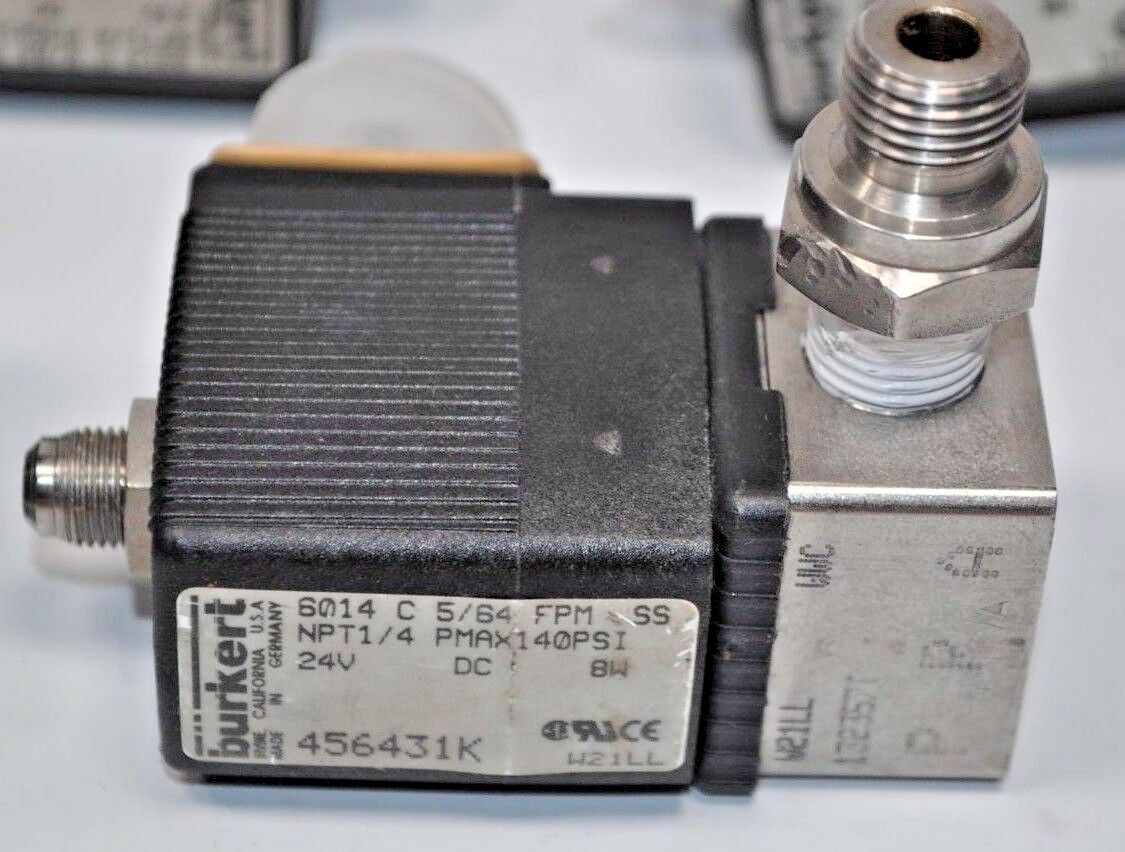 Lot of 4 Burkert 6014 Solenoid Valves - 24VDC - 8W - 456431K & 429134N ...