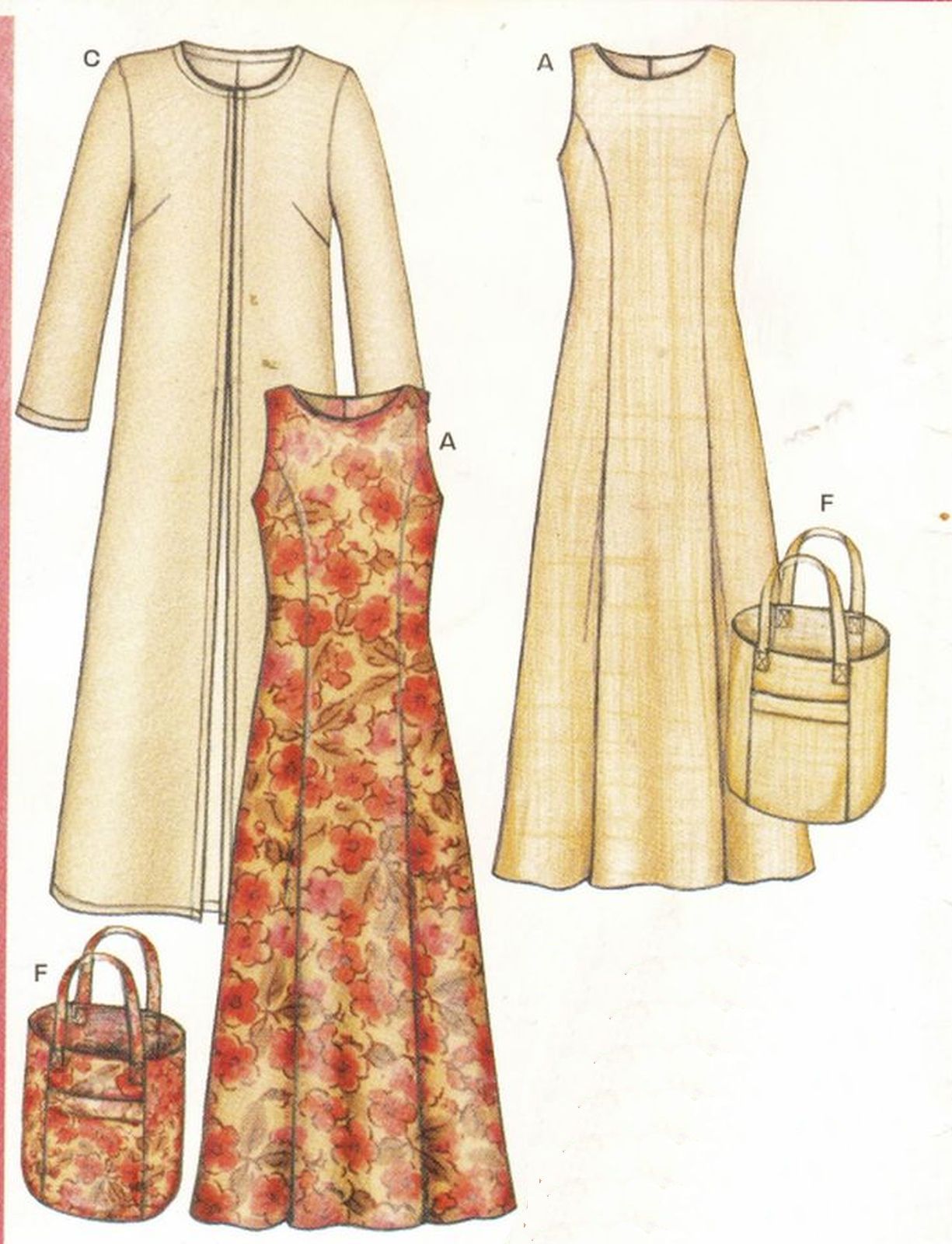 Misses Dress Short Duster Length Jacket Matching Bag Tote Sew Pattern ...