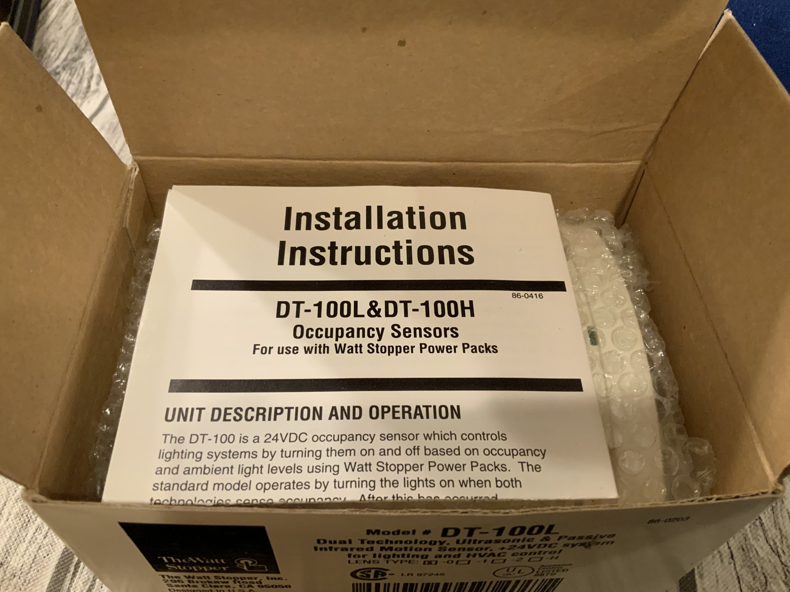 The Watt Stopper, model DT-100L, UPC: 007541823000013, Dual Tech ...