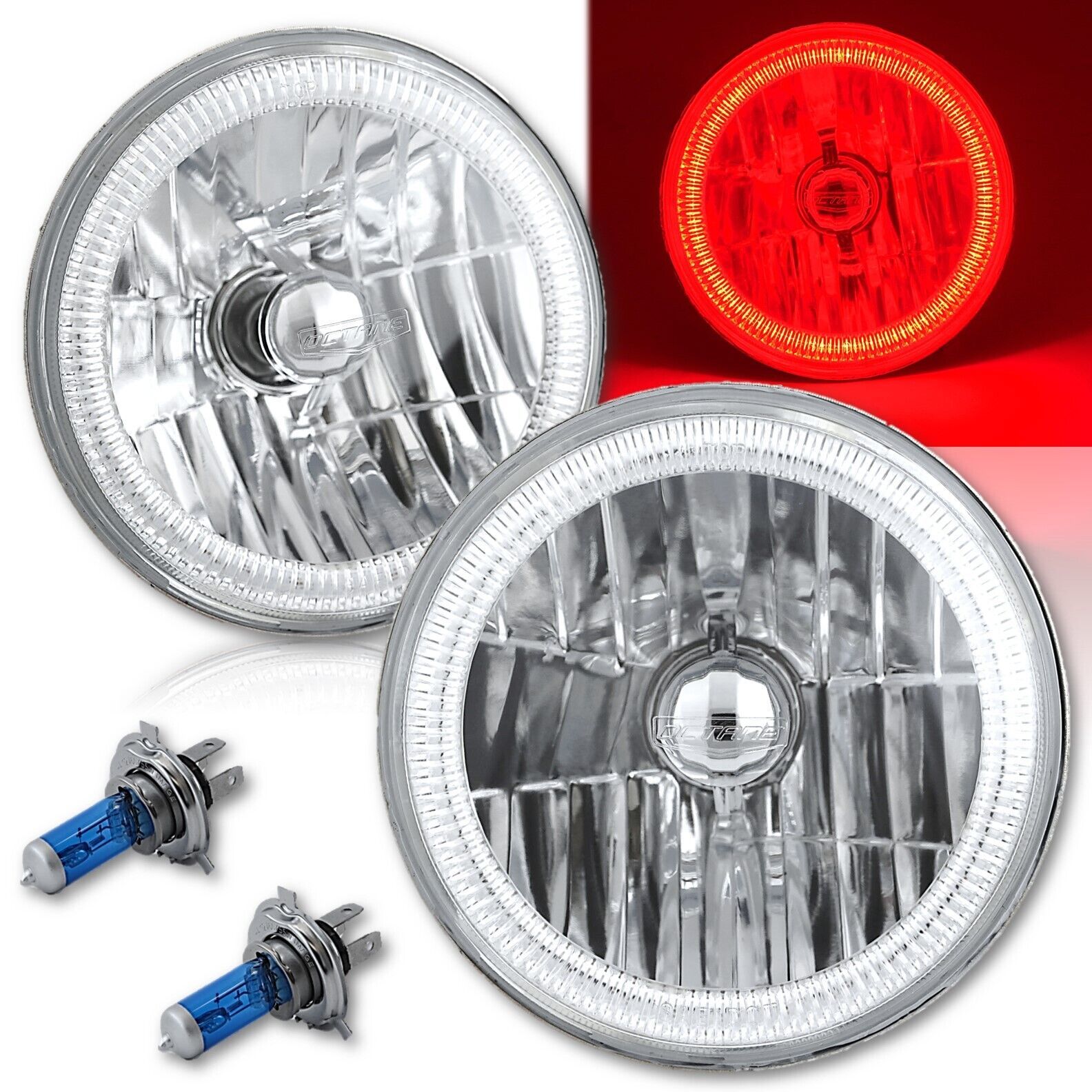 7" COB Red LED Halo Headlights 6K Halogen Light Kit Fits 1976-16 Jeep ...