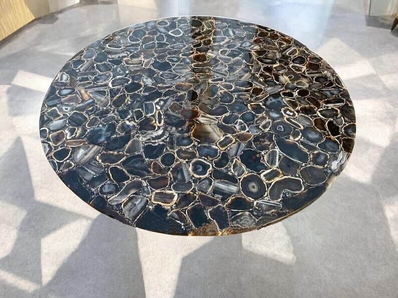 30" Round Agate Stone Dining Table Handmade Kitchen Countertop Hotel ...