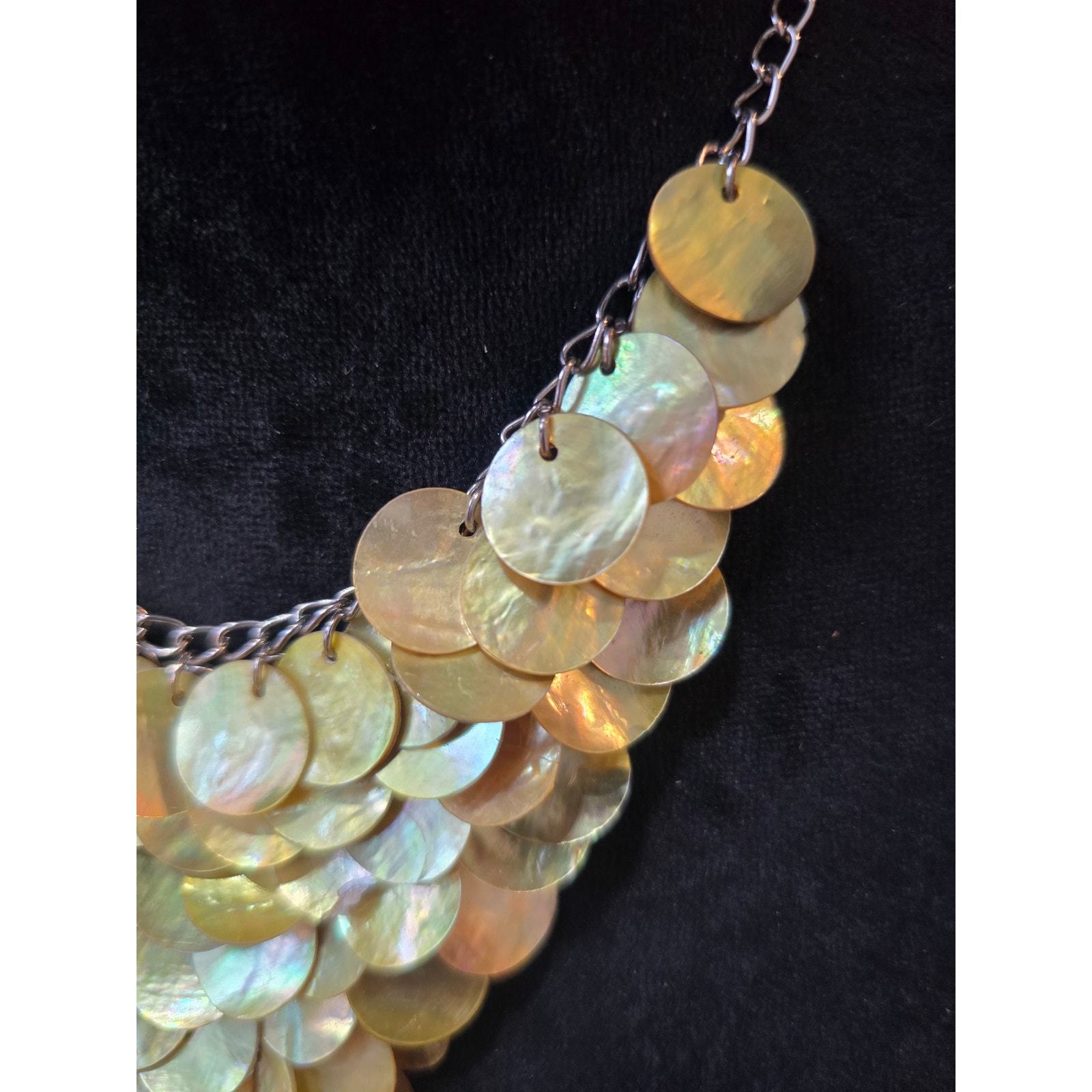 Women's Yellow Shell Disc Bib Necklace with Lobster Clasp Statement ...