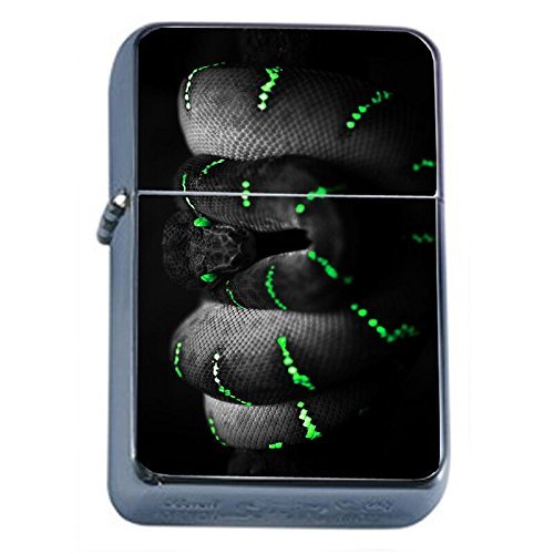 Neon Green Snake Flip Top Oil Lighter Em1 Smoking Cigarette Silver Case ...