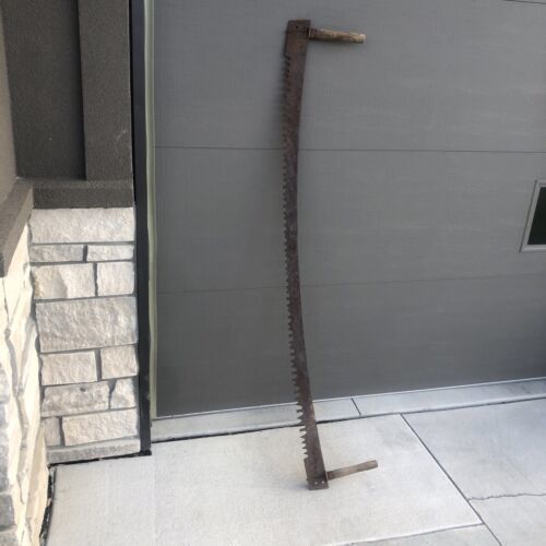 VINTAGE 2 MAN CROSS CUT SAW 72” LUMBERJACK 2 HANDLES FARM TOOL LOGGING ...