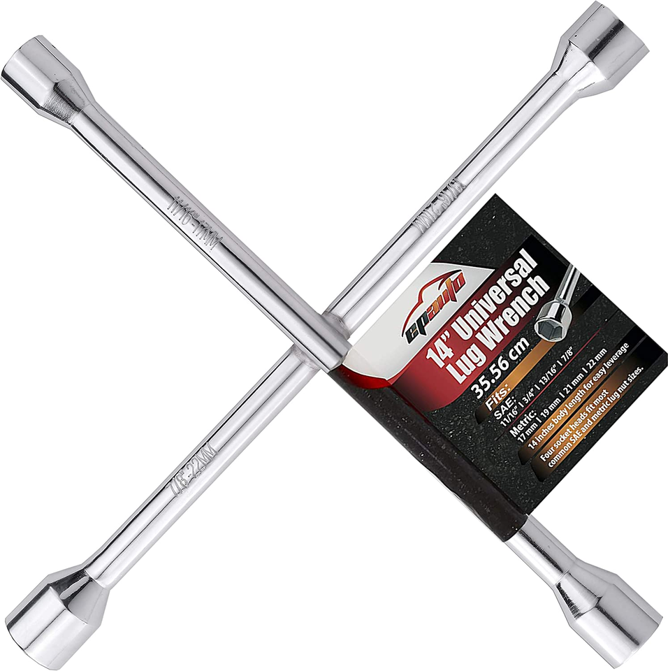 14" Heavy Duty Universal Lug Wrench, 4-Way Cross Wrench - Socket Wrenches