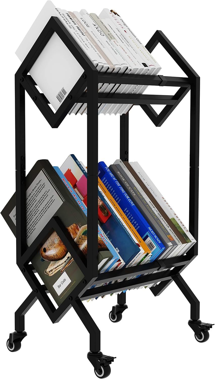 Vedecasa Bookshelf Book Rack Industrial Metal Bookcase 2 Tier Holder ...