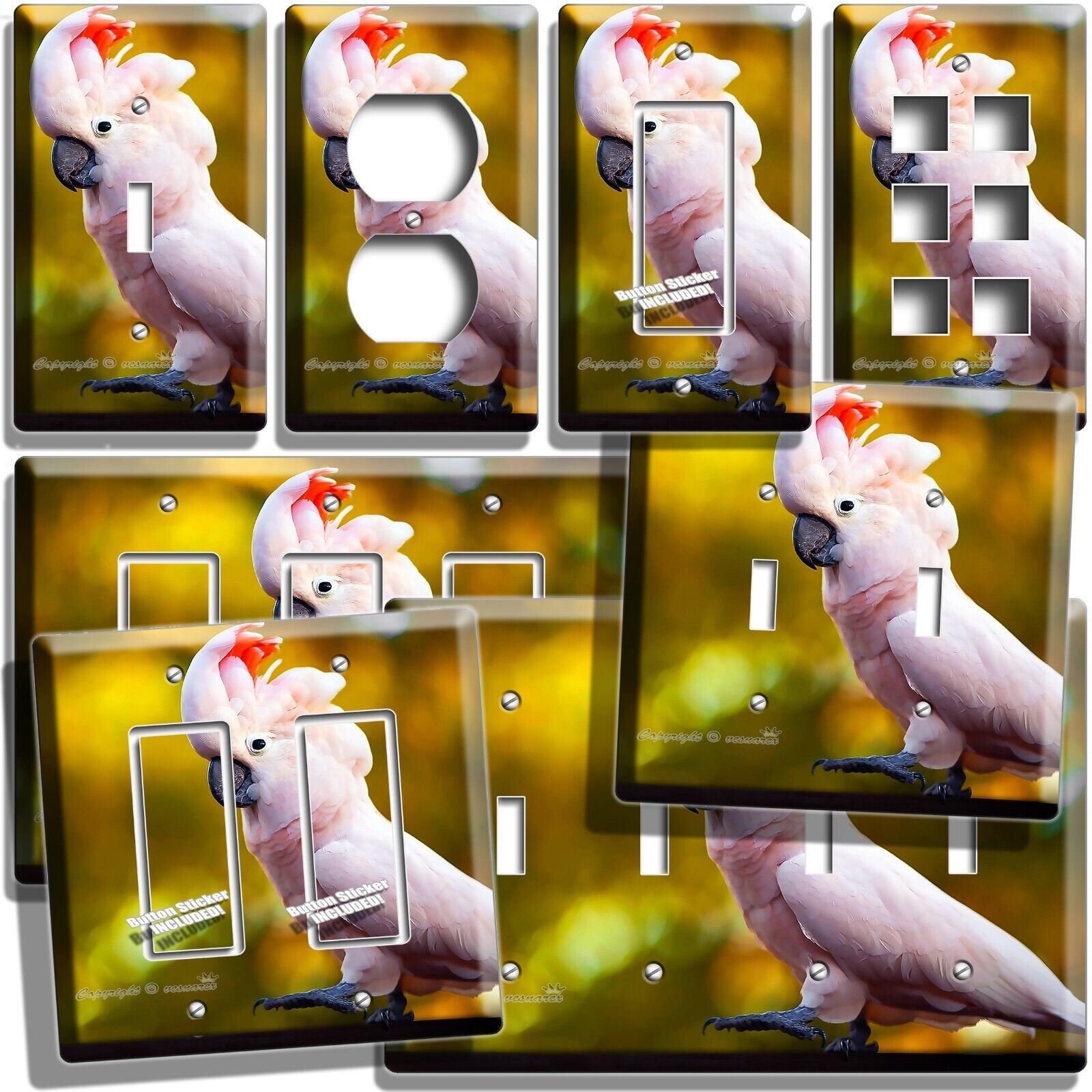PINK COCKATIEL PARROT LIGHT SWITCH OUTLET WALL PLATE PET SHOP BIRD ROOM ...