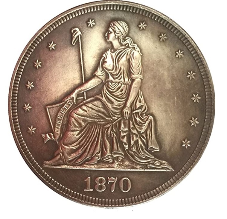 Rare Antique USA 1870 Seated Liberty Standard Dollar Silver Color Coin ...