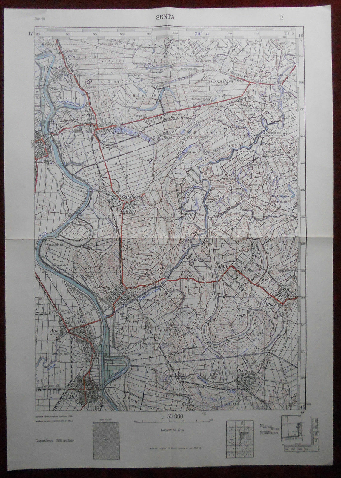 1958 Original Military Topographic Map Plan Senta Zenta Serbia ...
