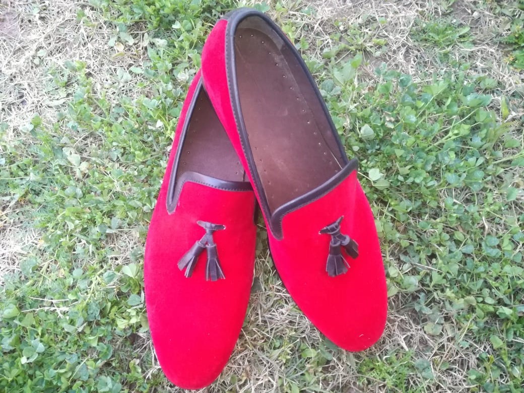 New Men's handmade leather shoes, Men's red loafer, formal suede ...