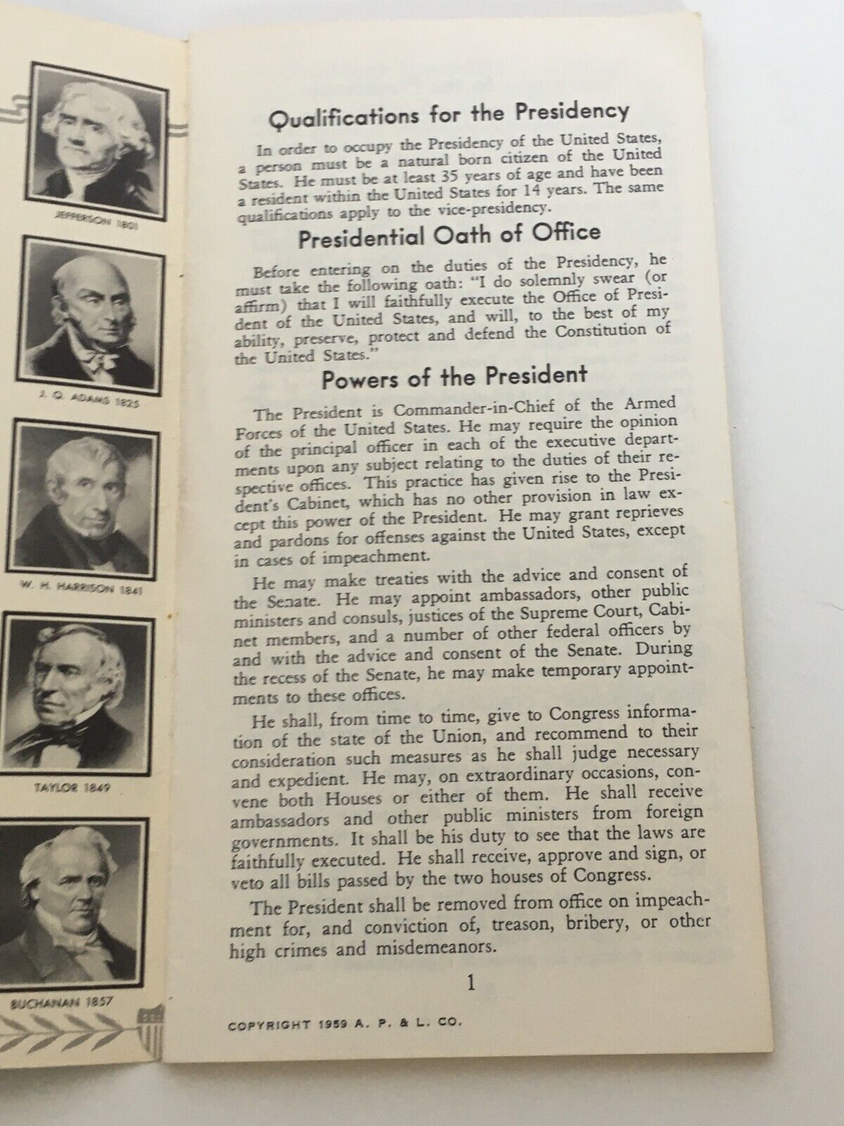 The Book of Presidents Facts History Pamphlet 1959 Family Finance ...