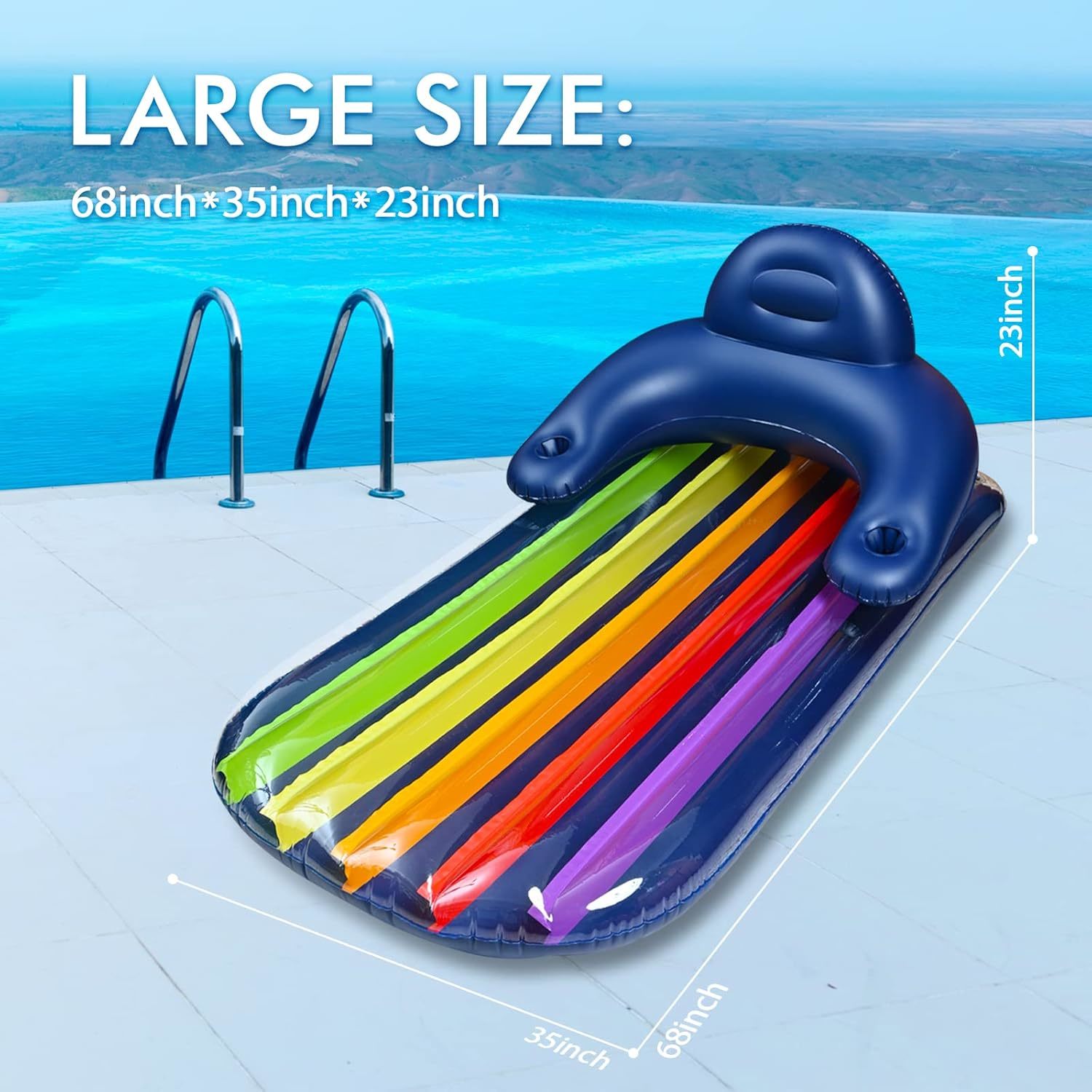 Rainbow Pool Float Lounger, 68" X 35" Extra Large Pool Raft, Inflatable ...
