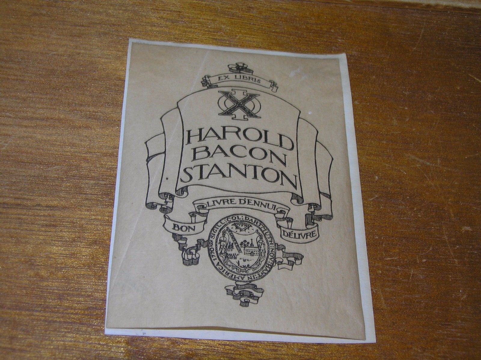 Vintage Harold Bacon Stanton Ribbon with Oval Crest Black Sepia ...
