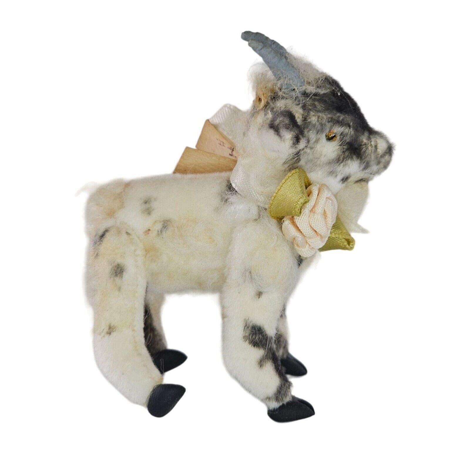 Vintage Articulated Goat Figurine Bow Flower Black White Realistic ...