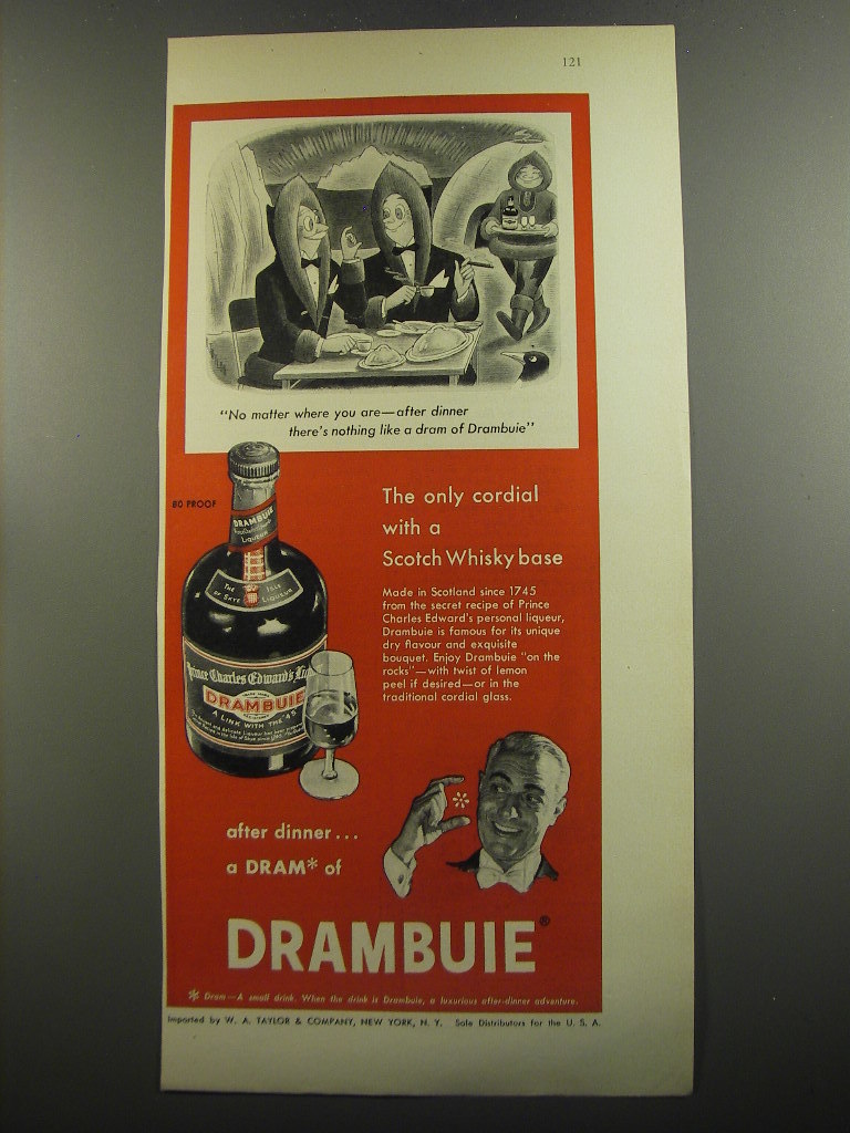 1952 Drambuie Cordial Advertisement - cartoon by Richard Taylor - 1980-89