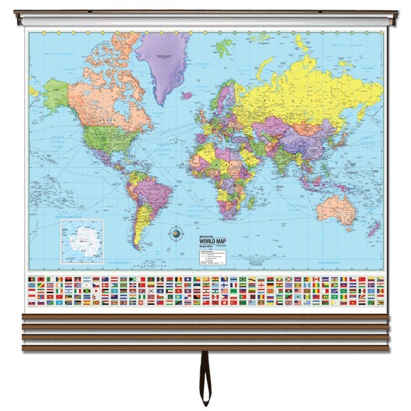 Advanced Political Wall Map Set on Roller w/ Backboard; 4-Map Custom ...