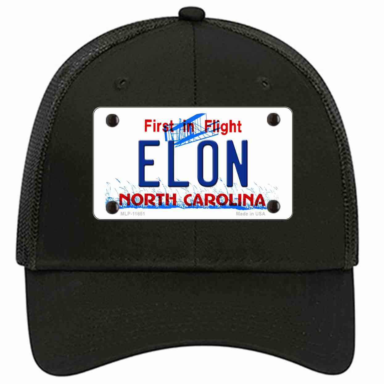 Elon North Carolina Novelty Black Mesh License Plate Hat - Hats