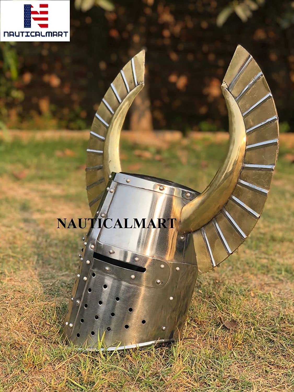 Templar Horn Fantasy Warrior Helmet SCA LARP Knight Helmet Steel ...