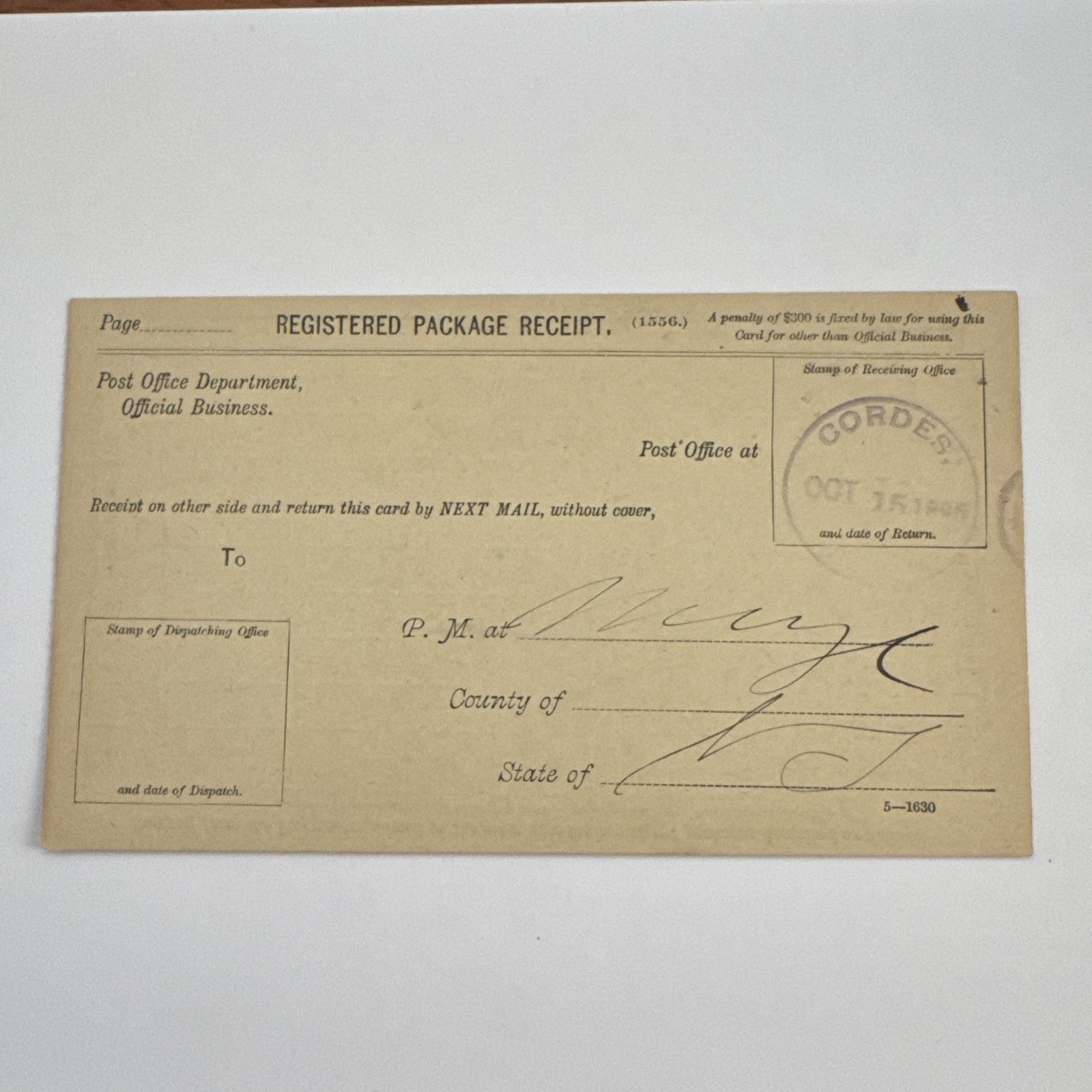 Registered Package Receipt PO Cordes Stamp and 12 similar items