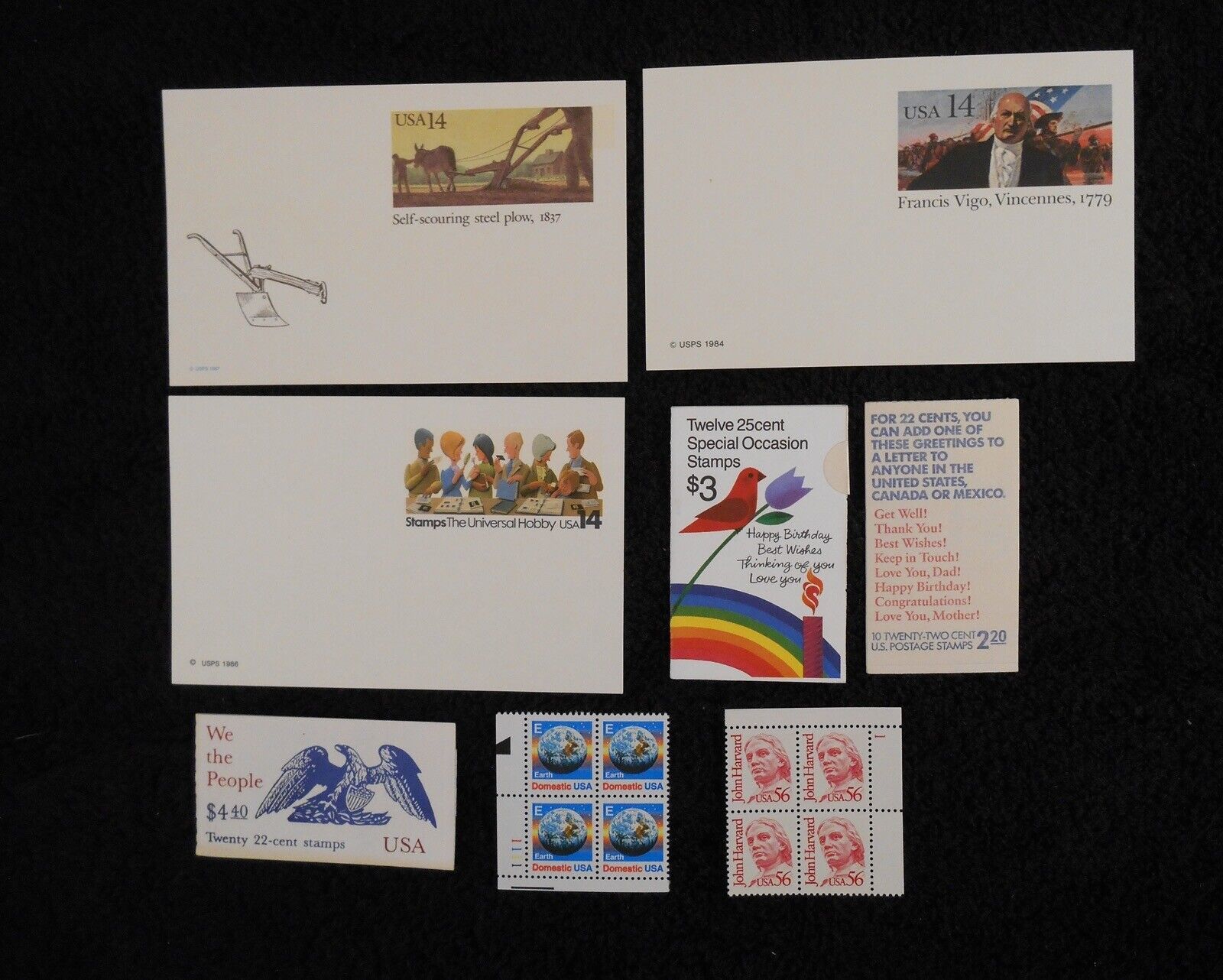 Mixed U.S. stamps, postcards and plate blocks ( face value $13.26 ...