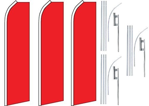 3 Swooper Flutter Feather Flags plus 3 Poles & Ground Spikes SOLID RED ...