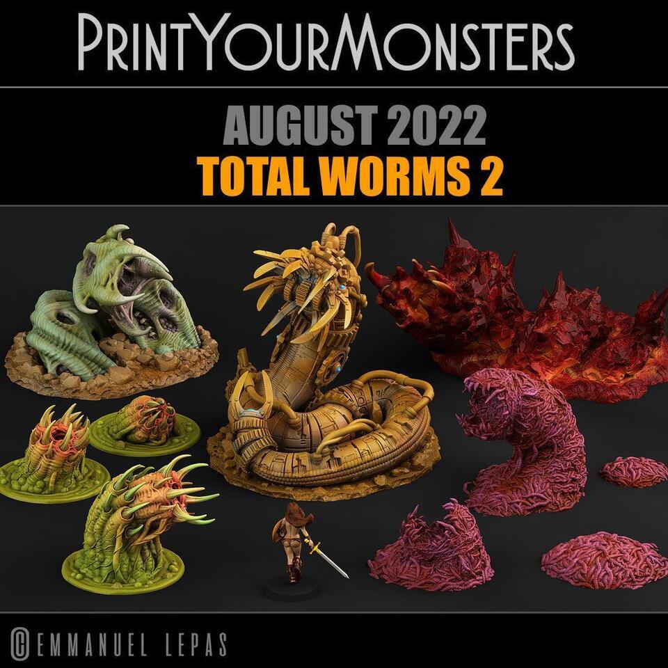 3D Printed Print Your Monsters Total Worms 2 Set 28mm - 32mm D&D ...