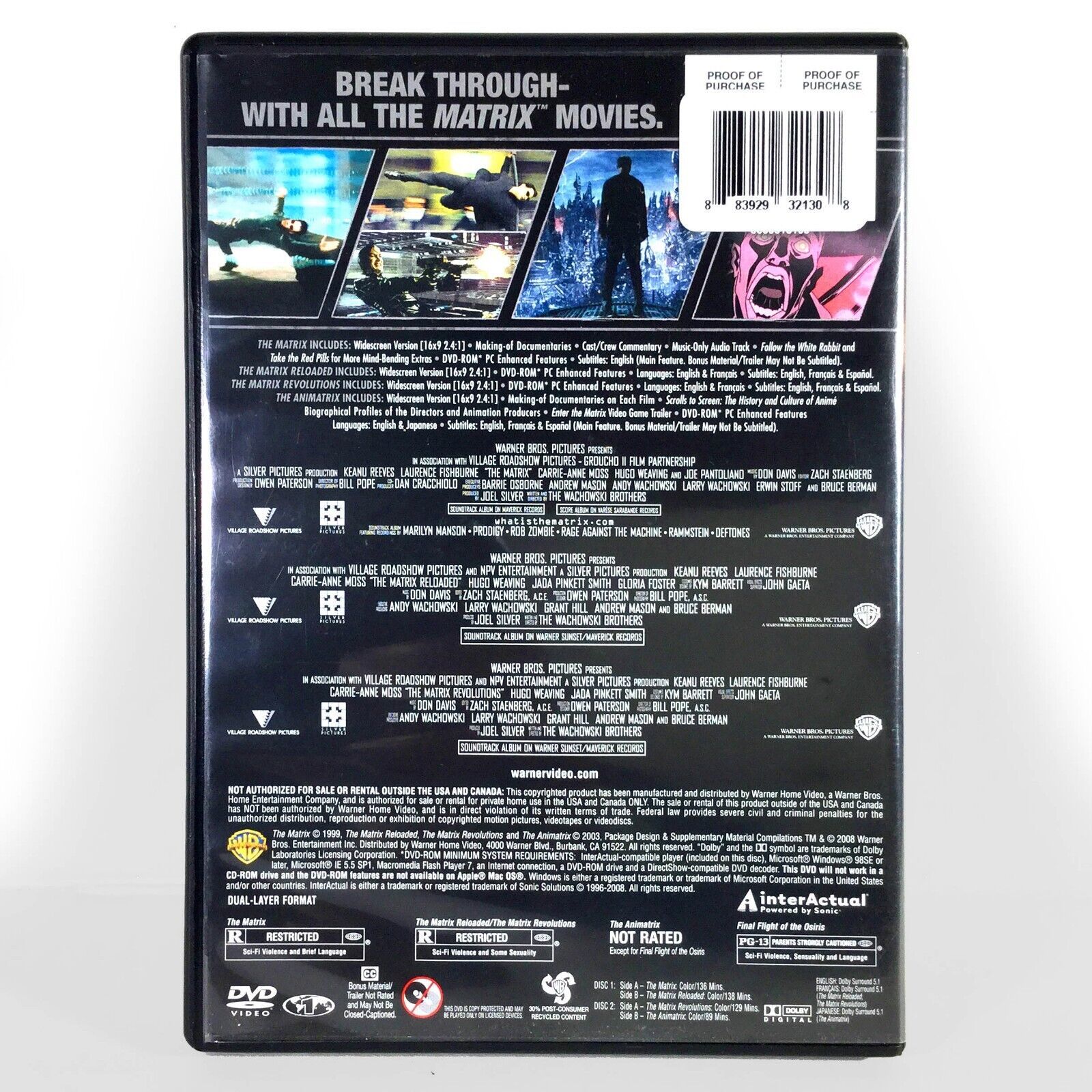 The Matrix 4-Film Collection (4-Disc DVD, 1999-2003, Widescreen) Keanu ...