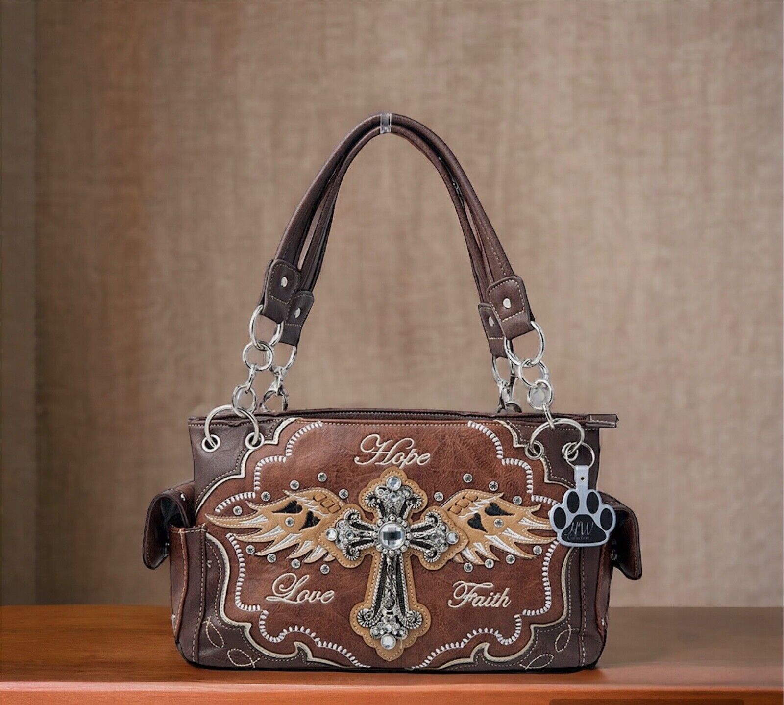 Western Handbag Faith Hope Love Cross Angel Wings Carry Conceal Purse ...