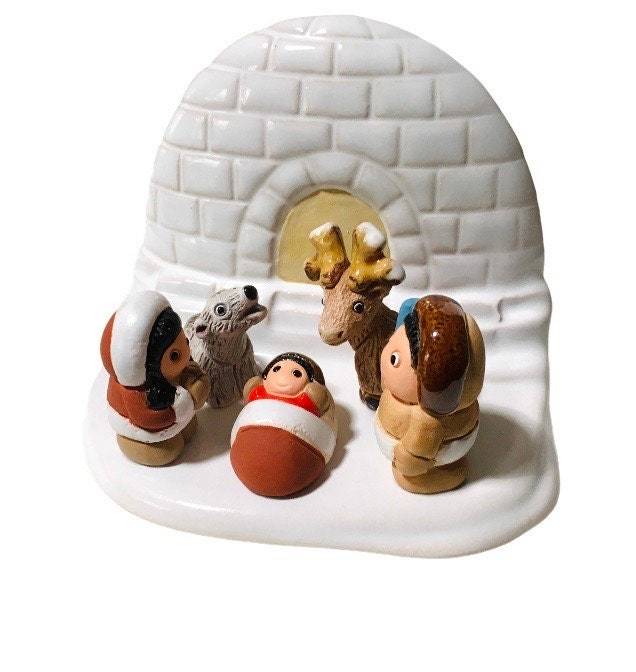 Handmade Unique Ceramic Color Igloo Arctic Eskimo Creche Nativity Small ...