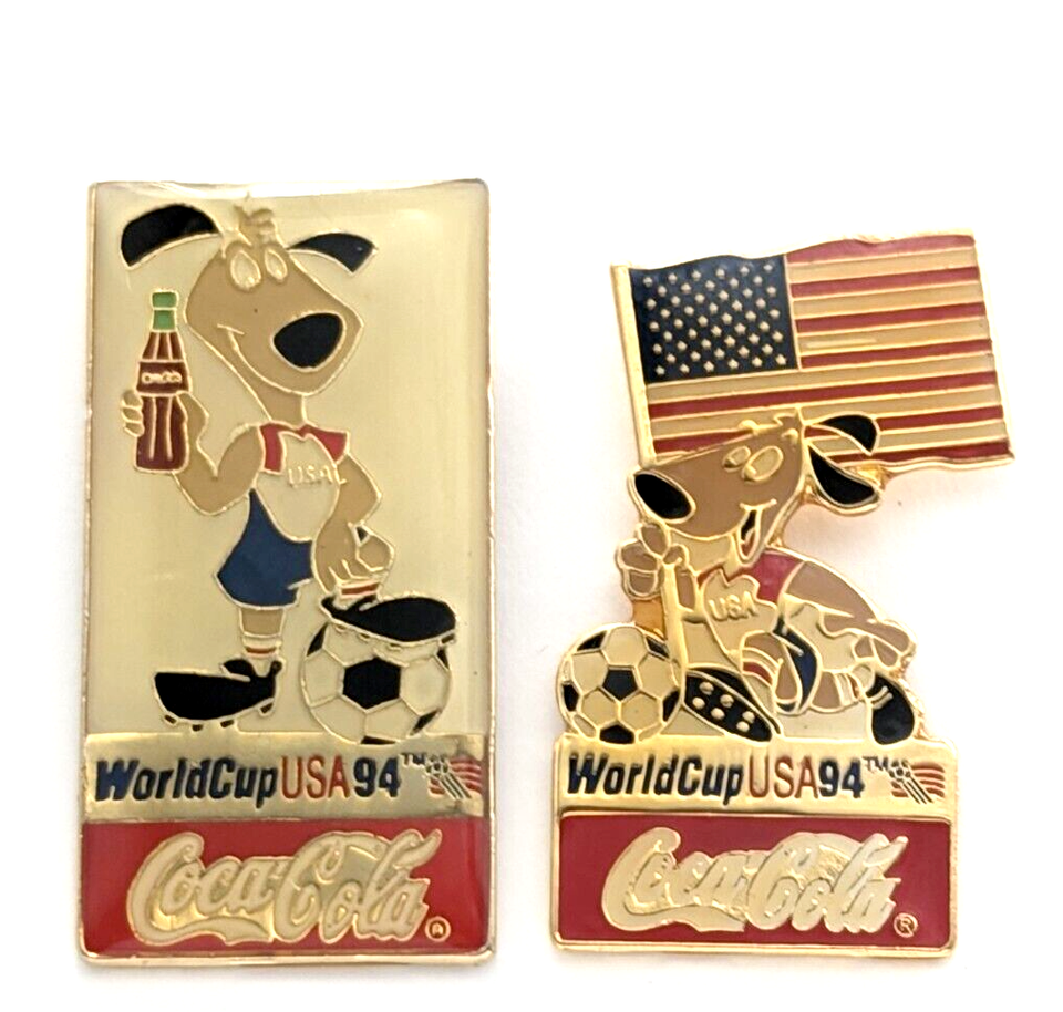 Lot 2 VTG Coca Cola FIFA World Cup USA '94 Striker Dog Mascot Pins ...