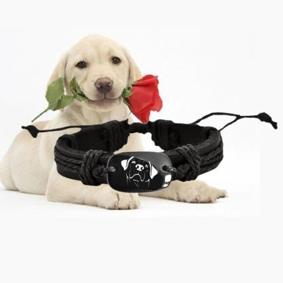 Black Labrador Retriever Dog Black Leather Bracelet Black Lab Bracelet ...