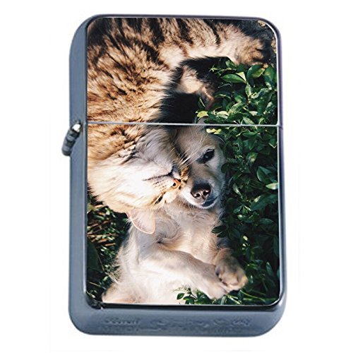 Cat Dog Flip Top Oil Lighter Em1 Smoking Cigarette Silver Case Included ...