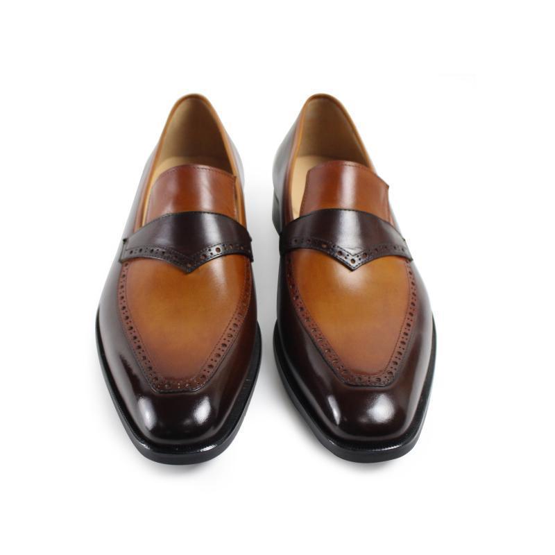 NEW Handmade men two tone shoes, tan and brown moccasin shoes, dress ...